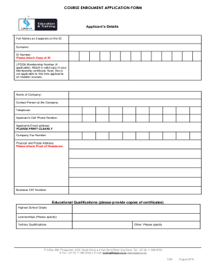 Fillable Online COURSE ENROLMENT APPLICATION FORM Fax Email Print ...