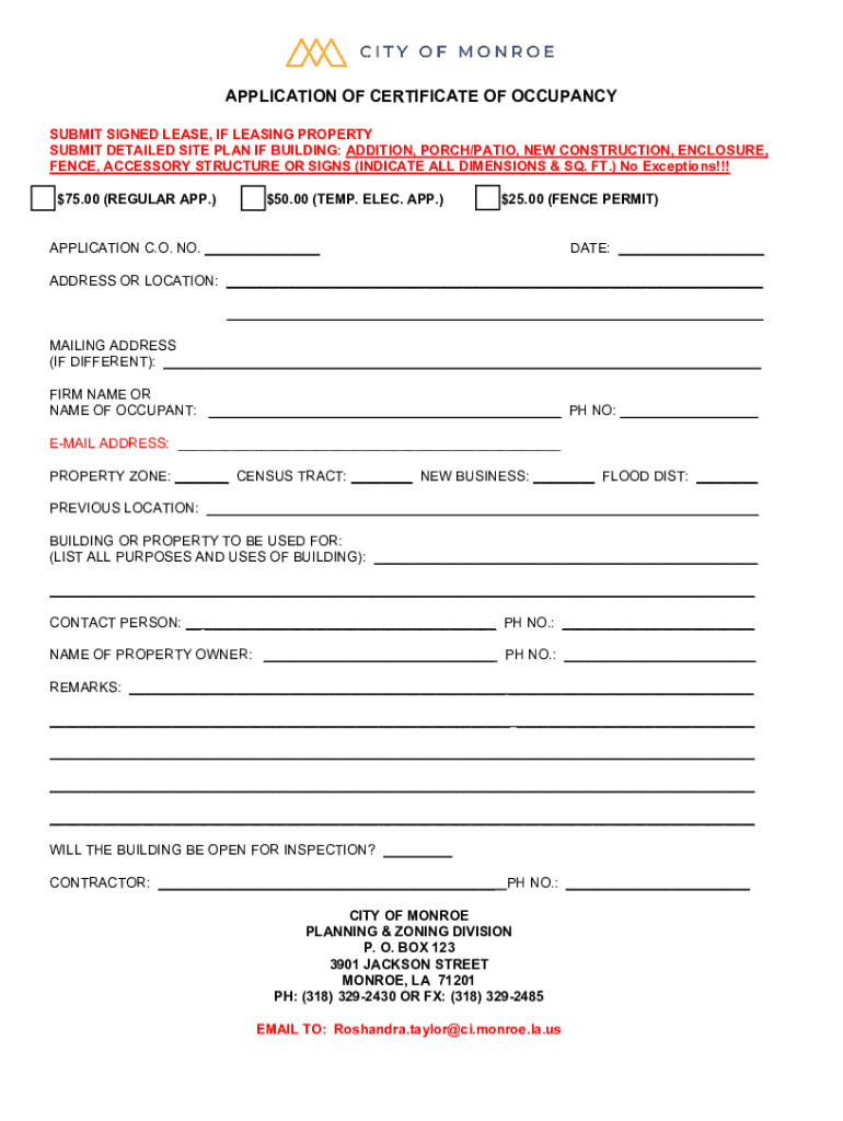 Fillable Online APPLICATION OF CERTIFICATE OF OCCUPANCY Fax Email Print ...