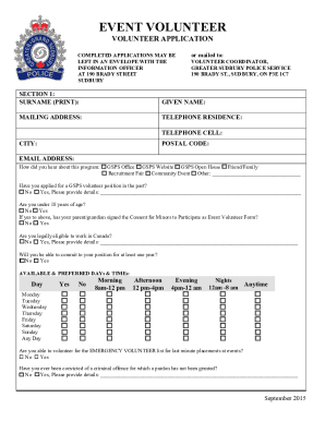 Fillable Online Event Volunteer Application Form Fax Email Print ...