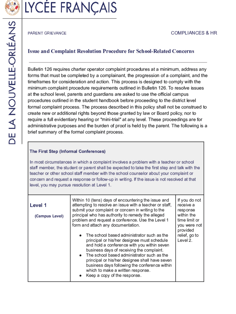 Fillable Online PARENT GRIEVANCE-FORMS.docx Fax Email Print - pdfFiller