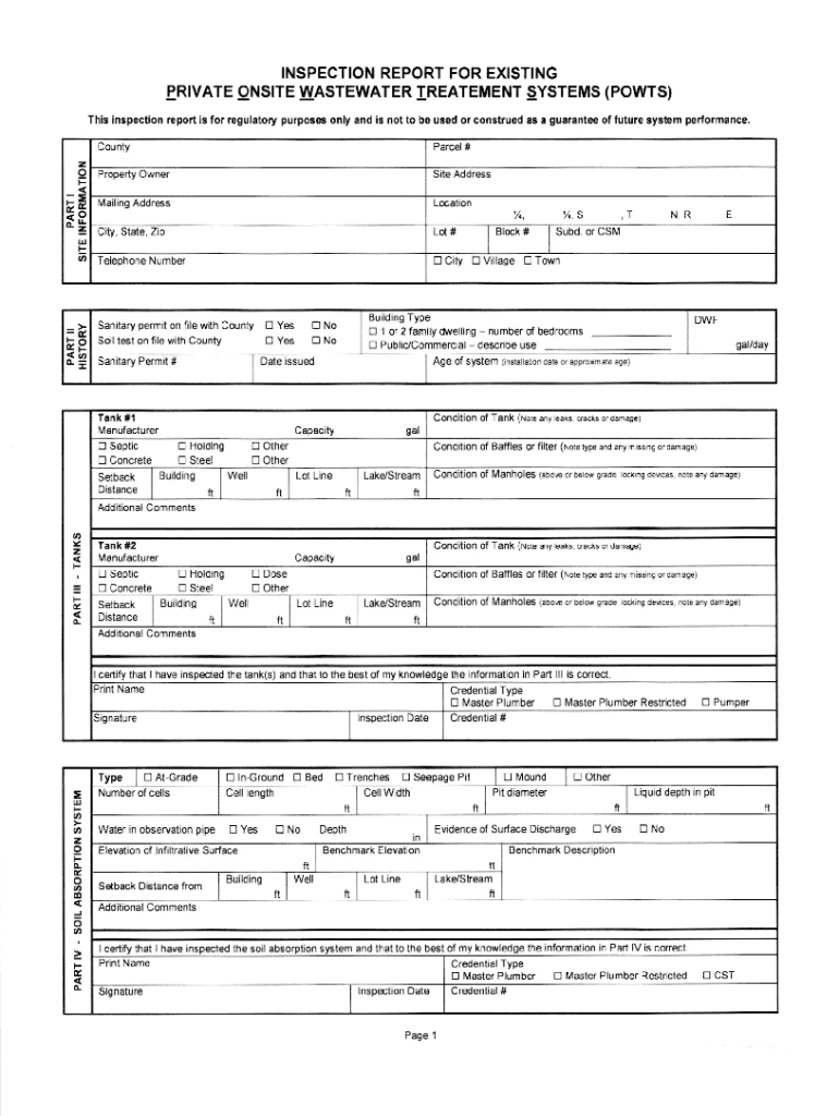 Fillable Online INSPECTION REPORT FOR EXISTING PRIVATE ONSITE ... Fax Email Print - pdfFiller