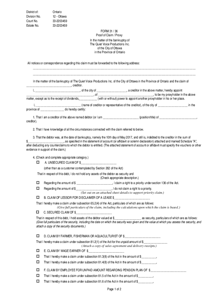 Fillable Online Proof of Claim and Proxy Fax Email Print - pdfFiller