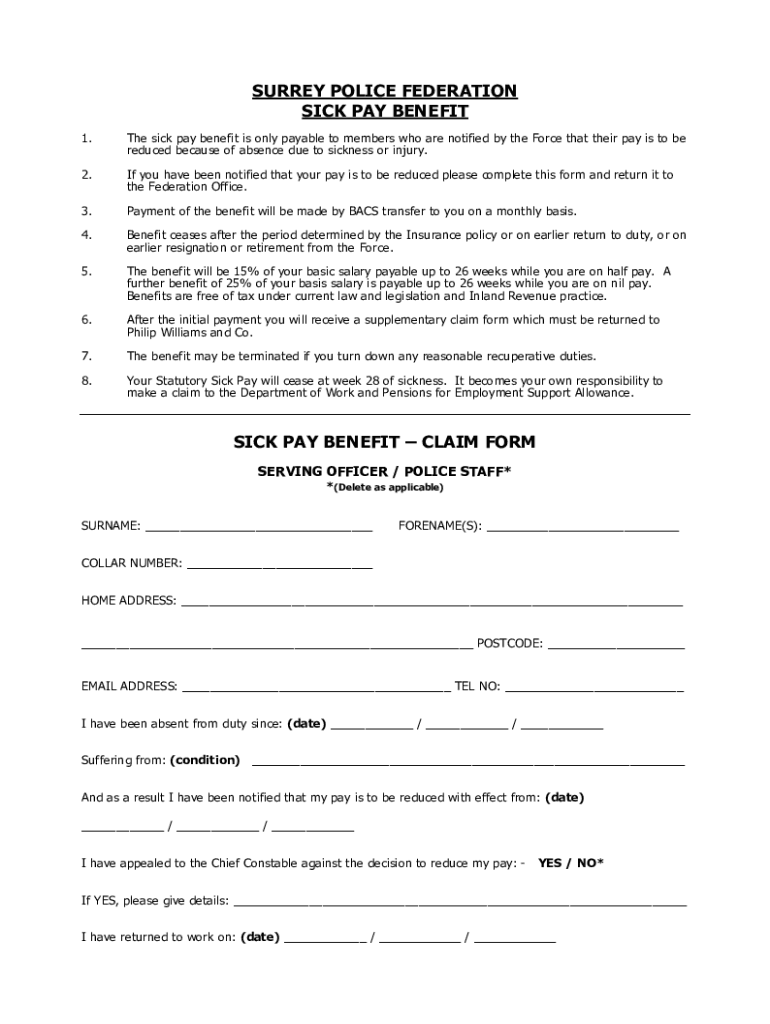 Fillable Online Initial Sick Pay Claim Form - Apr 20 Fax Email Print ...