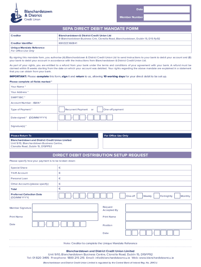 Fillable Online SEPA DIRECT DEBIT MANDATE FORM ... Fax Email Print - pdfFiller
