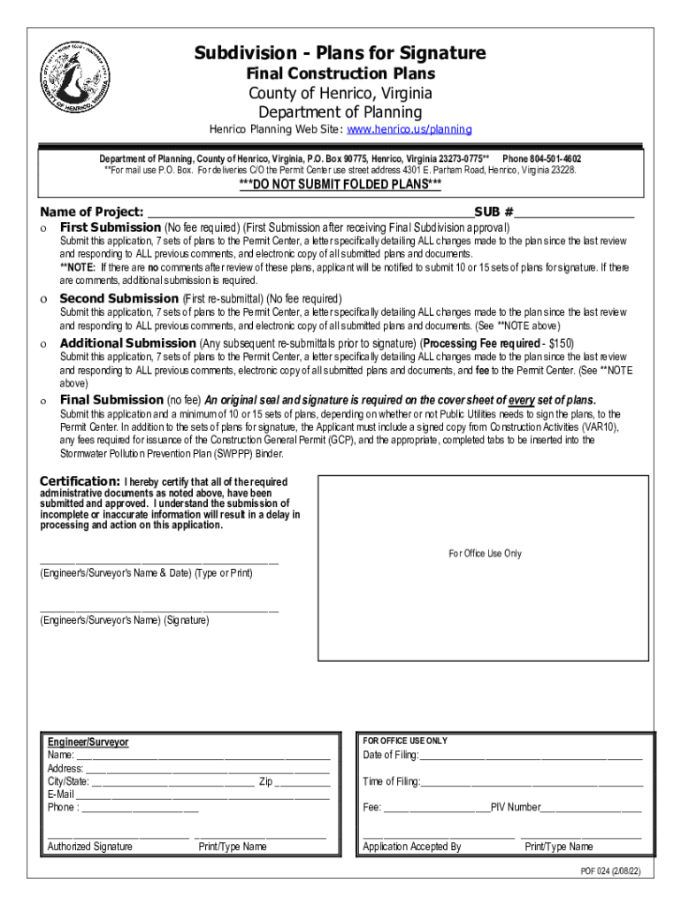 Fillable Online Requesting Subdivision Approval - Henrico County ...