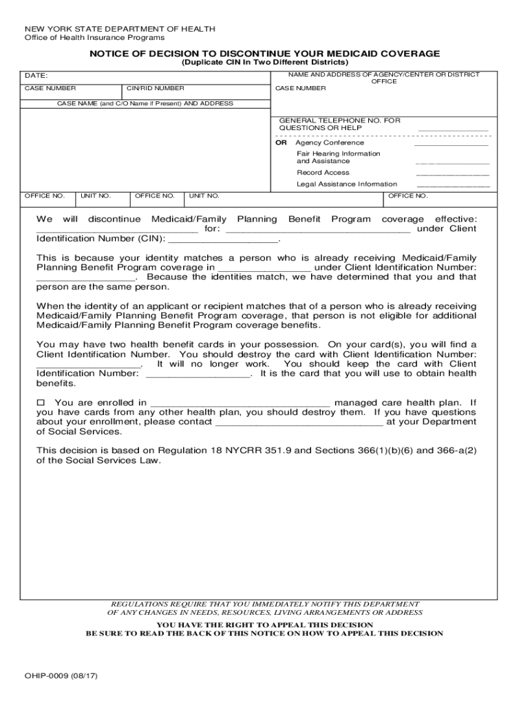 Fillable Online notice of decision to discontinue your medicaid ...