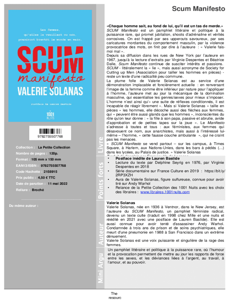 Remplissable En Ligne Scum Manifesto Fax Email Imprimer - pdfFiller
