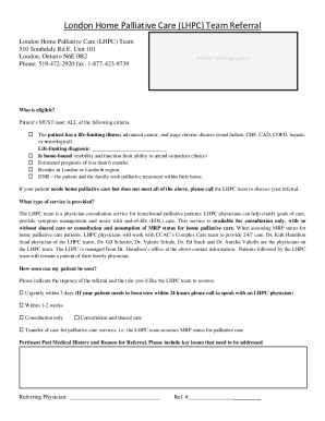 Fillable Online London Home Palliative Care (LHPC) Team Referral Form ...