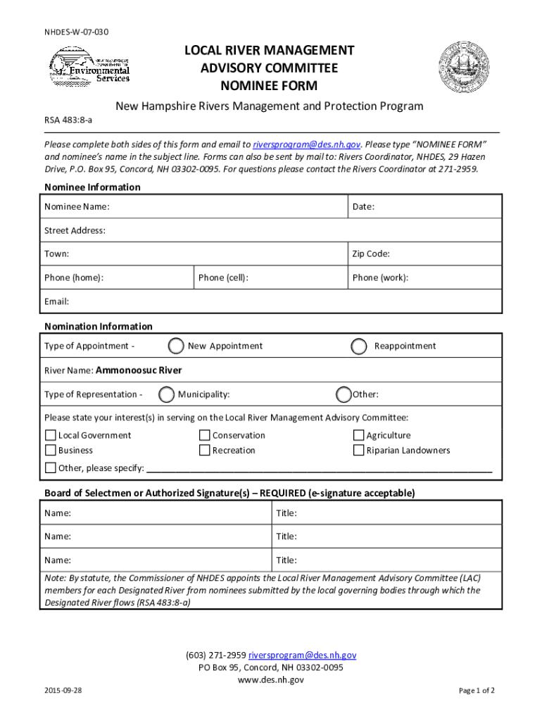 Fillable Online Rivers and Lakes - NH Online Forms System - NHDES Fax ...