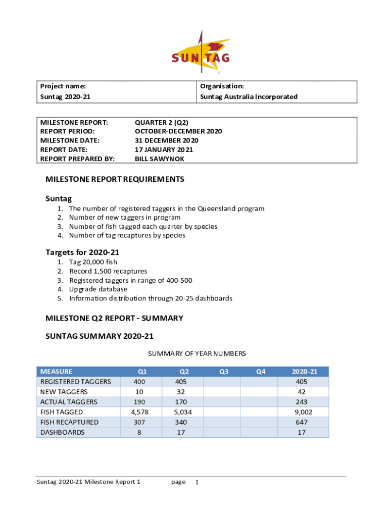 Fillable Online suntag org Solved Milestone Report for Project Name ...