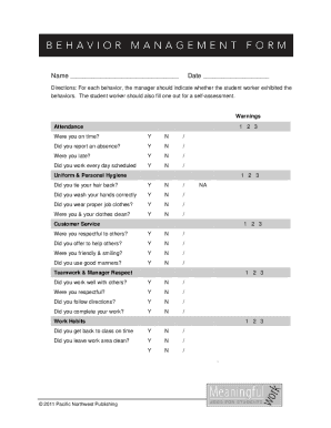 Fillable Online Behavior Management Form. Meaningful Work Fax Email ...