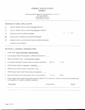 Fillable Online Fillable Online adeq state ar PERMIT APPLICATION FORM 1 ...