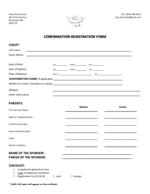 Fillable Online CONFIRMATION REGISTRATION FORM - Holy Ghost Parish Fax ...
