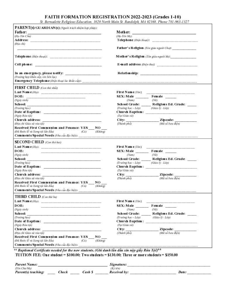 Fillable Online Home - Faith Formation - Saint Bernadette Catholic School Fax Email Print ...