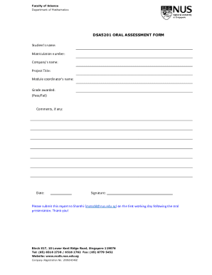 Fillable Online DSA5201 ORAL ASSESSMENT FORM Fax Email Print - pdfFiller