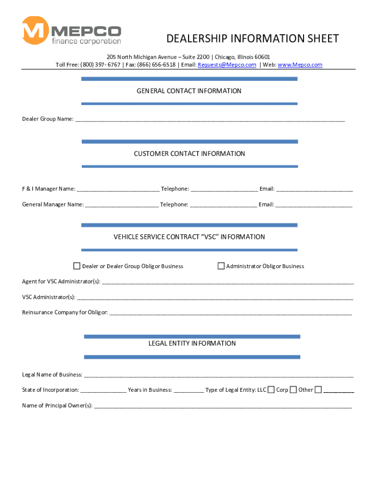 Fillable Online New Dealership Information Sheet 20151120AH.docx Fax ...