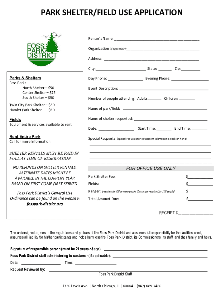 Fillable Online APPLICATION FOR USE OF PAVILION, GAZEBO AND ... Fax ...