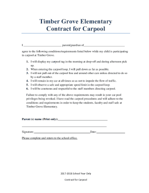 Fillable Online Timber Grove Elementary Contract for Carpool Fax Email ...