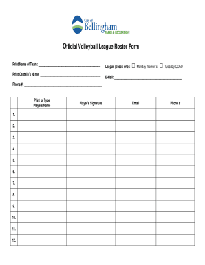 Fillable Online Adult Volleyball Team Roster Form Middleton Recreation ...