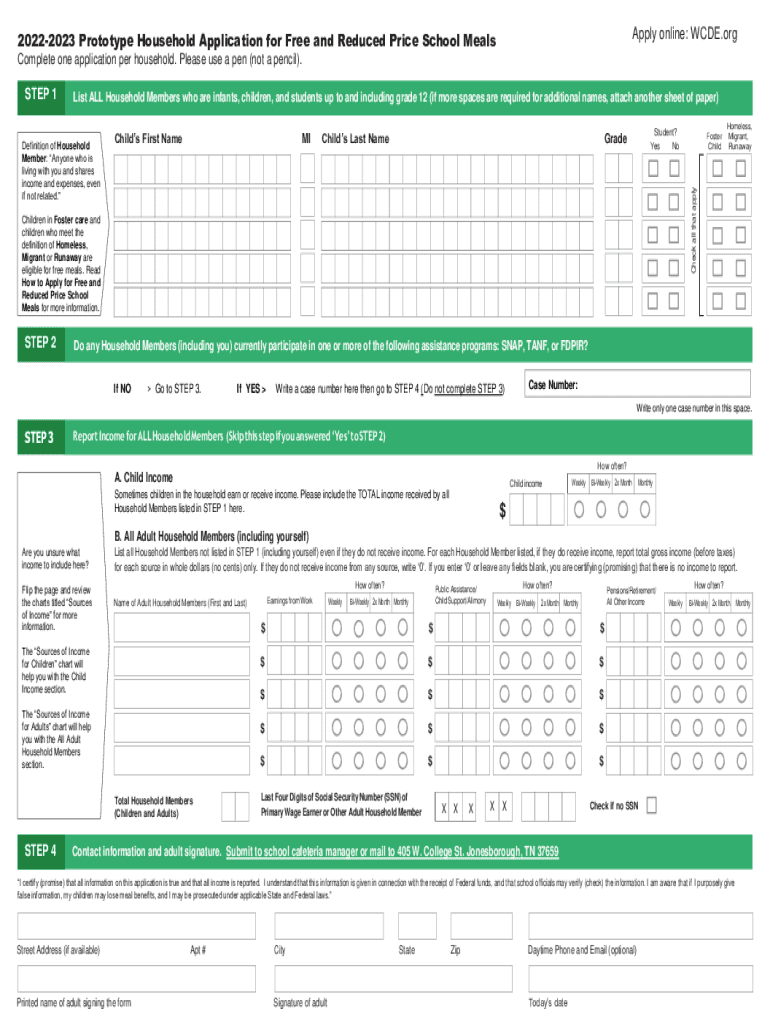 Fillable Online 2022-23 Free Reduced Lunch Application. ... Fax Email ...