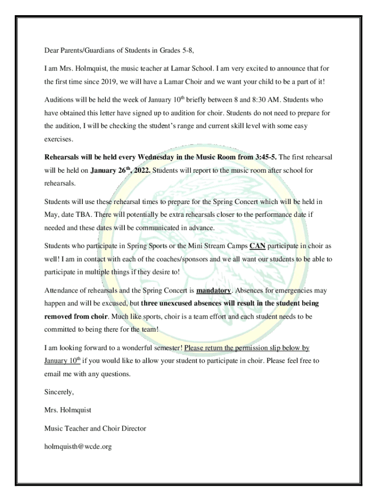 Fillable Online Lamar Choir Permission Form and Letter.pdf Fax Email ...