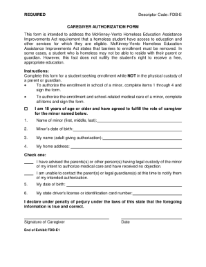 Fillable Online fdb-e caregiver authorization form Fax Email Print - pdfFiller
