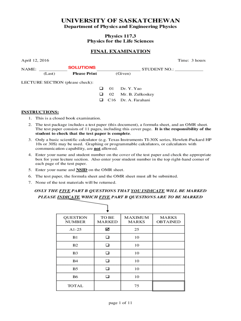 Fillable Online Physics for the Life Sciences (PHYS 117) Fax Email Print - pdfFiller
