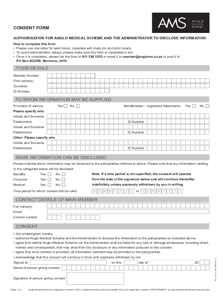 Fillable Online applying to become a member of anglo medical scheme ...