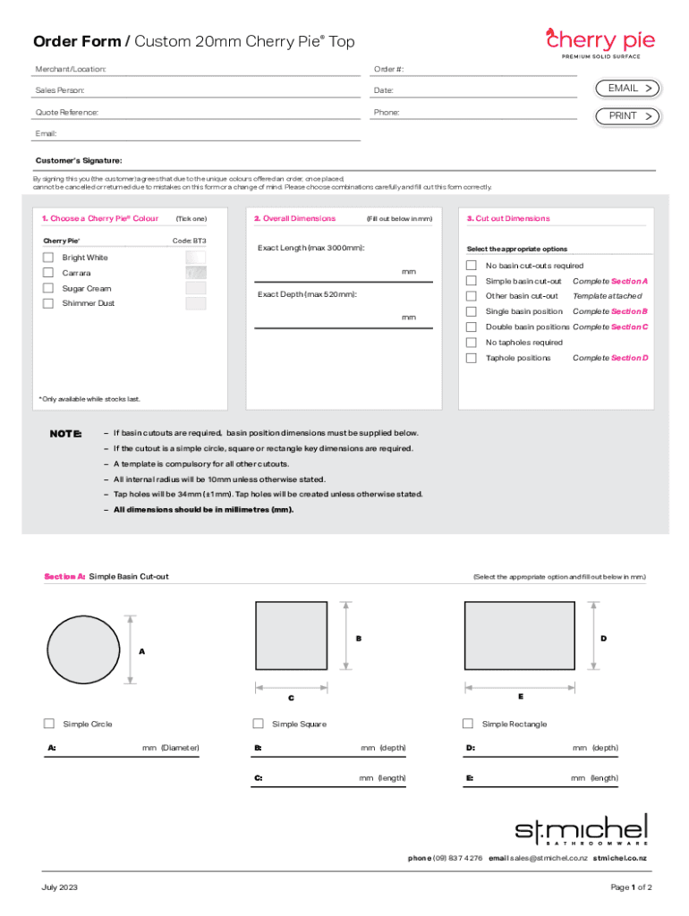 Fillable Online Order Form / Custom 20mm Cherry Pie Top Fax Email Print ...