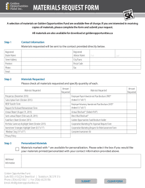 Fillable Online MATERIALS REQUEST FORM Fax Email Print - pdfFiller
