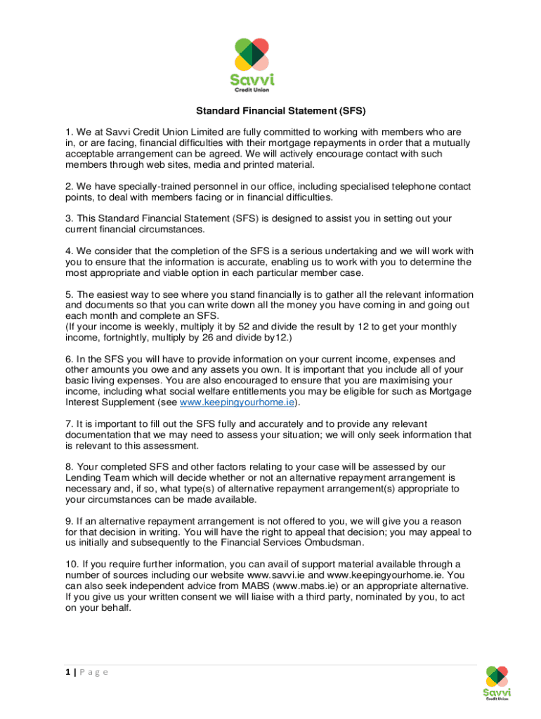 Fillable Online Page Standard Financial Statement (SFS) 1. We at ...