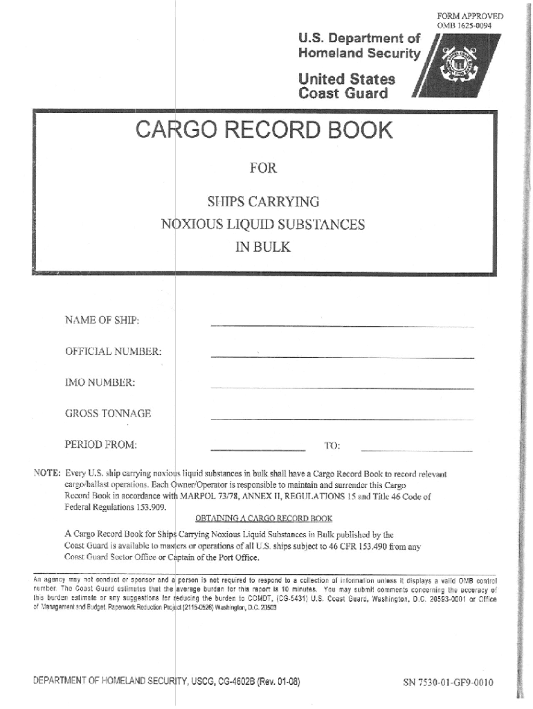 Fillable Online 46 CFR153.490 - Cargo Record Book and Approved ... Fax ...