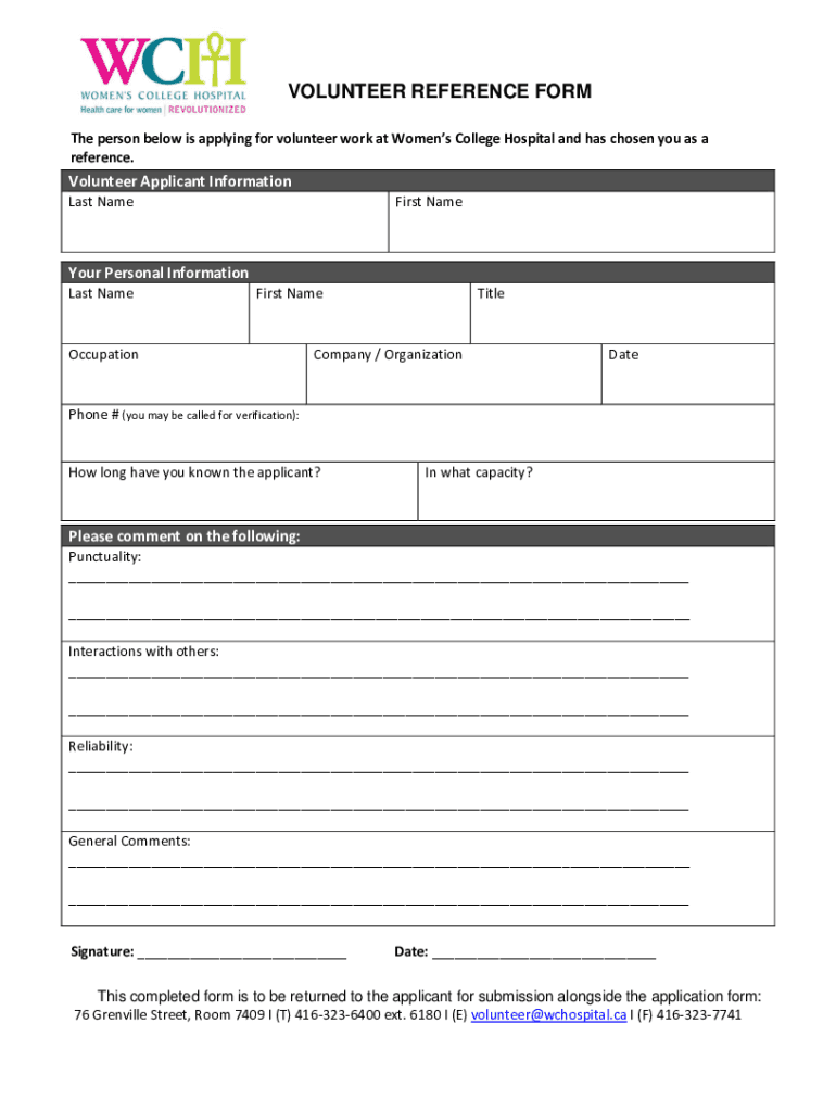 Fillable Online Reference Form for Volunteers Fax Email Print - pdfFiller