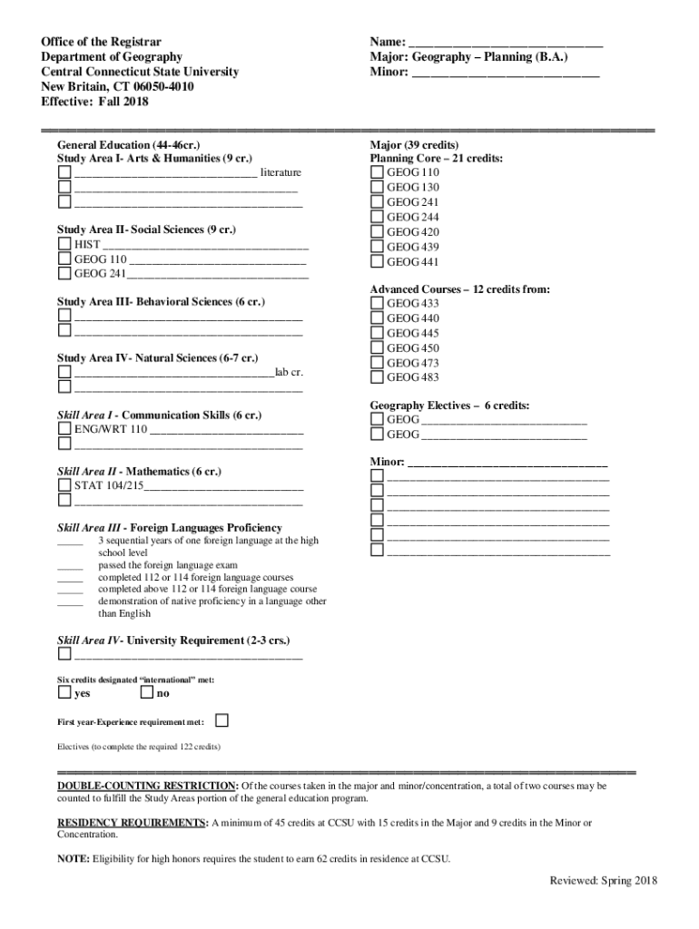 Fillable Online docs ccsu Geography, BACentral Connecticut State ...