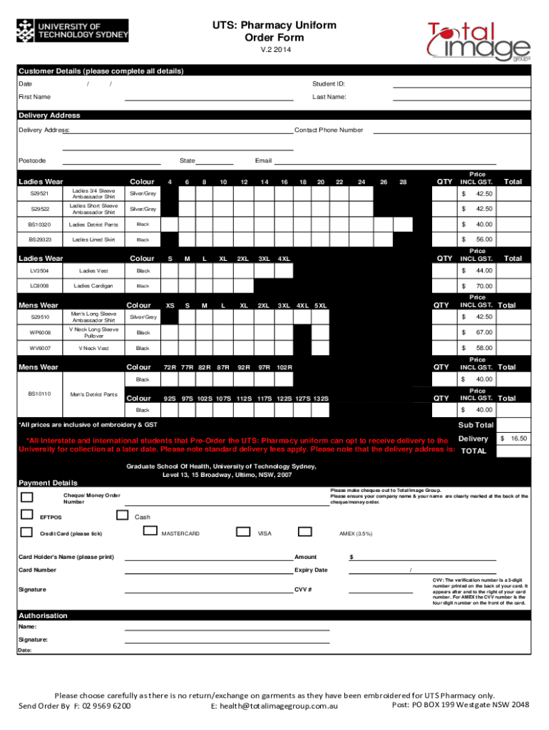 Fillable Online Pharmacy Uniform Order Form Fax Email Print - pdfFiller
