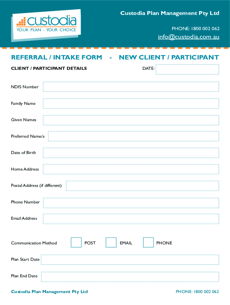 Fillable Online REFERRAL / INTAKE FORM - NEW CLIENT / PARTICIPANT Fax ...