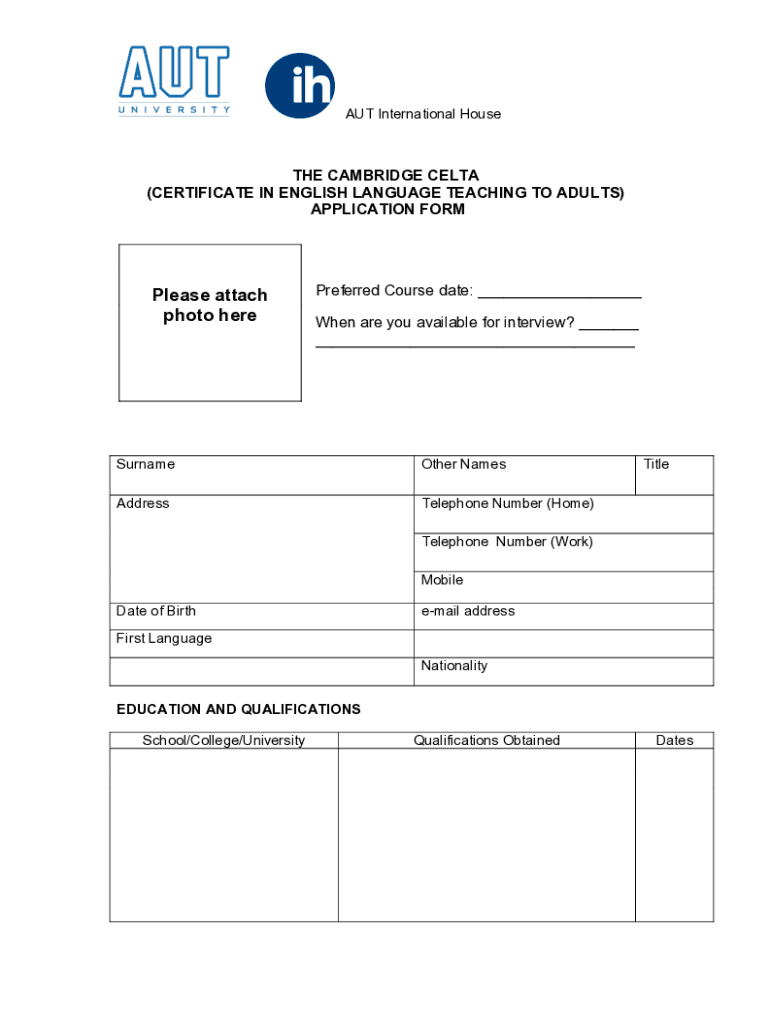 Fillable Online Application Form for the Cambridge CELTA Course Fax ...