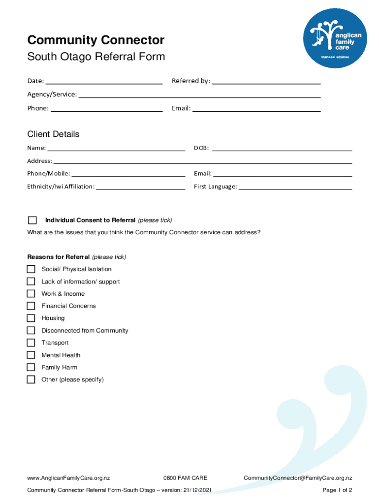 Fillable Online anglicanfamilycare org Community Connector Referral ...