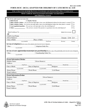 Fillable Online form: rcic- (rcia) adapted for children of catechetical ...