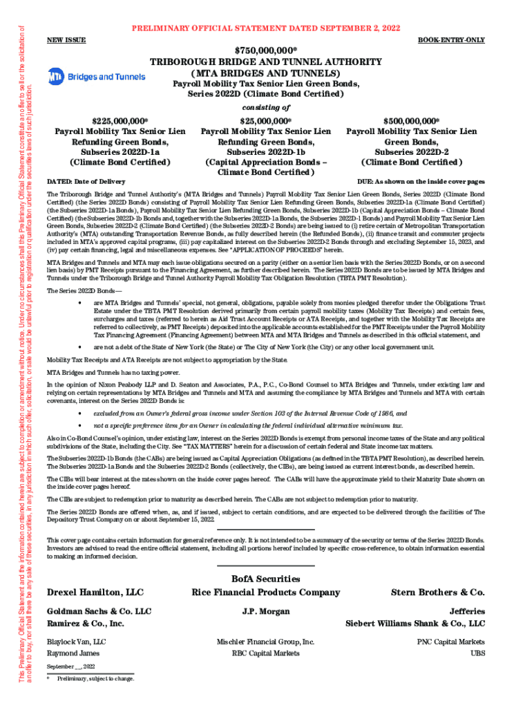 Fillable Online PRELIMINARY OFFICIAL STATEMENT DATED SEPTEMBER 2, 2022 Fax Email Print - pdfFiller