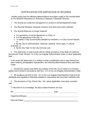 Fillable Online ens lacity RECORDS DISPOSITION FORM Sample Form Fax ...