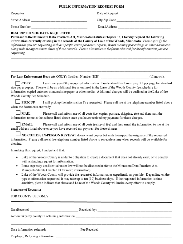 Fillable Online Public Records Request Form - city of bigfork minnesota Fax Email Print - pdfFiller