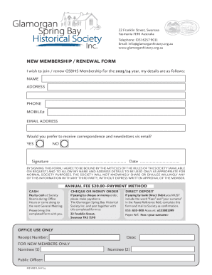 Fillable Online glamorganhistory org NEW MEMBERSHIP / RENEWAL FORM Fax ...