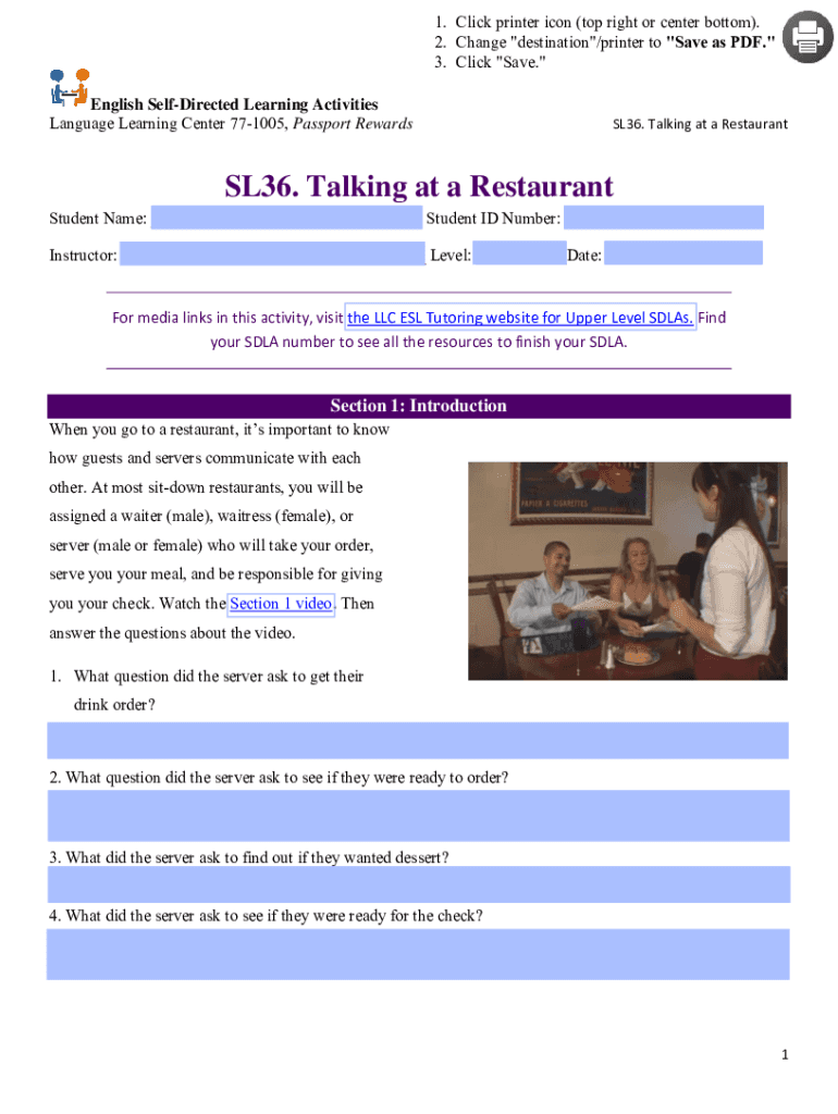Fillable Online SL36. Talking at a Restaurant Fax Email Print - pdfFiller