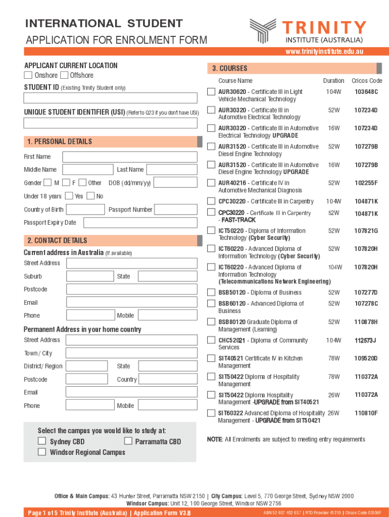 Fillable Online international student application for enrolment form Fax Email Print - pdfFiller