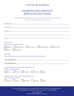 Fillable Online CHARTER BUS SERVICE APPLICATION FORM Fax Email Print ...
