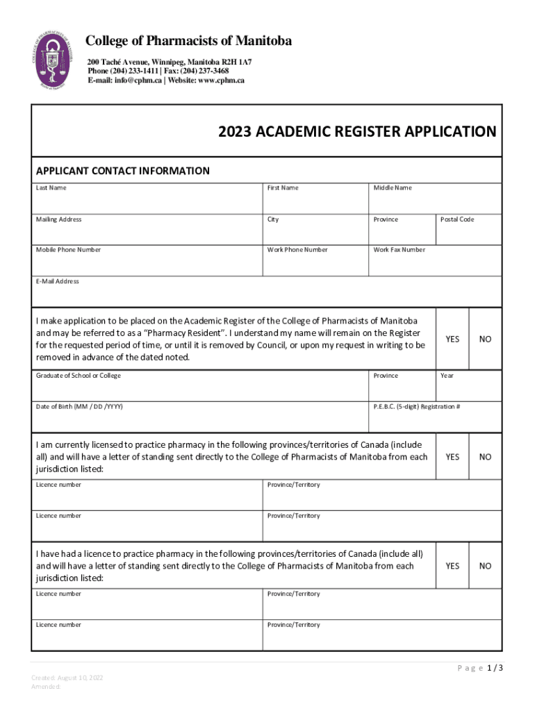 Fillable Online 2023 ACADEMIC REGISTER APPLICATION Fax Email Print ...