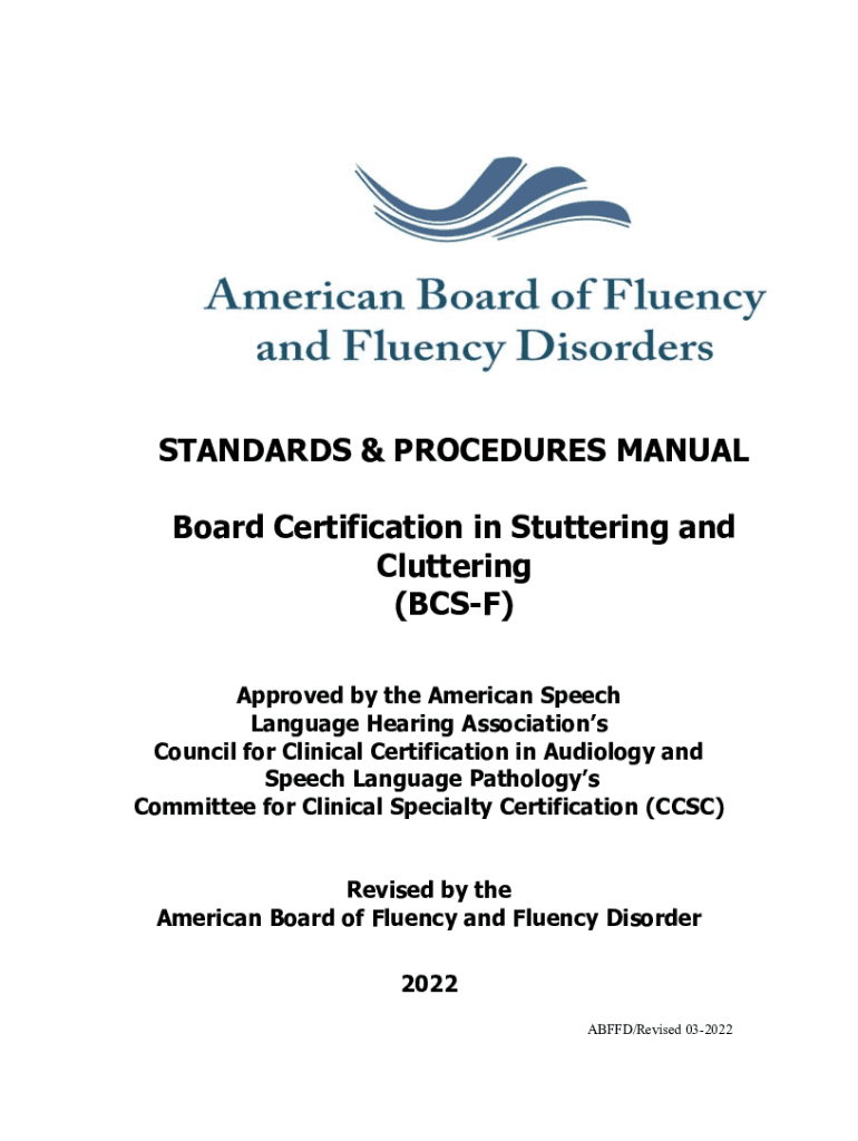 Fillable Online Board Certified Specialist-Fluency APPLICATION FORM Fax Email Print - pdfFiller