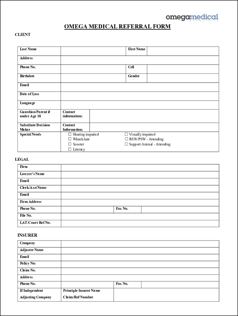 Fillable Online OMEGA MEDICAL REFERRAL FORM Fax Email Print - pdfFiller