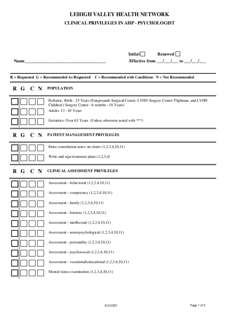 Fillable Online clinical privileges in ahp - psychologist Fax Email ...